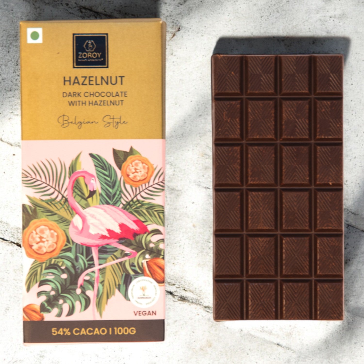 ZOROY LUXURY CHOCOLATE Pure Couverture 54% Dark chocolate Hazelnut bar
